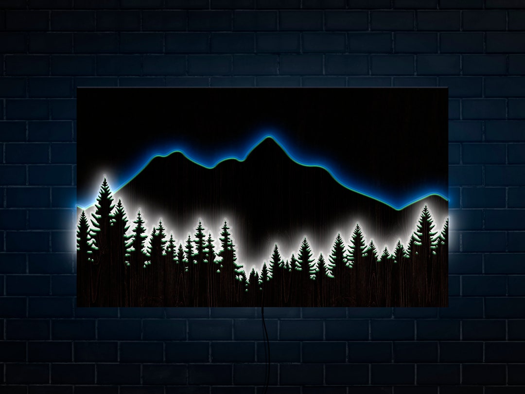 Mountain Wall Art Lights, Mountain Led Sign, Mountain Wall Art Light Up ...
