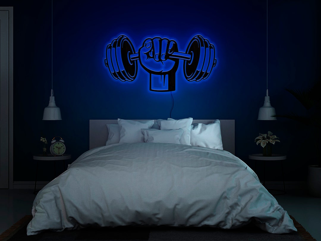 Dumbbell Neon Sign, Gym Wall Hanging, Gym Custom Neon Custom Gym Wood ...