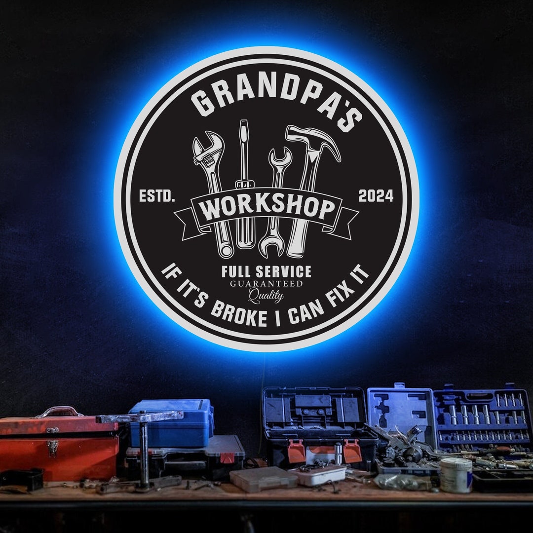 Workshop Neon Sign, Custom Workshop Sign, Grandpas Workshop, Workshop ...
