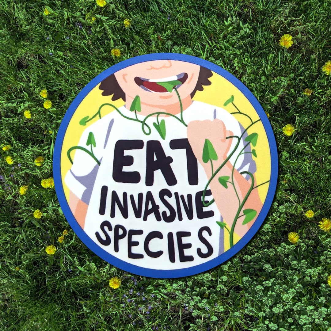 Eat Invasive Species — 3” Round Nature Plant Sticker for Water Bottle ...