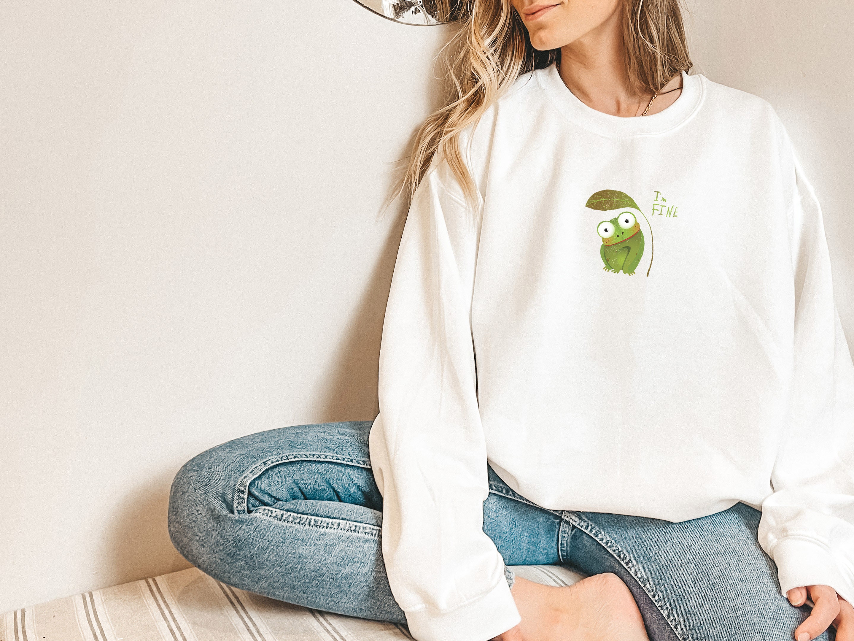 Cute Funny Frog Cartoon Sweatshirt Kawaii Frog Crew Neck Etsy