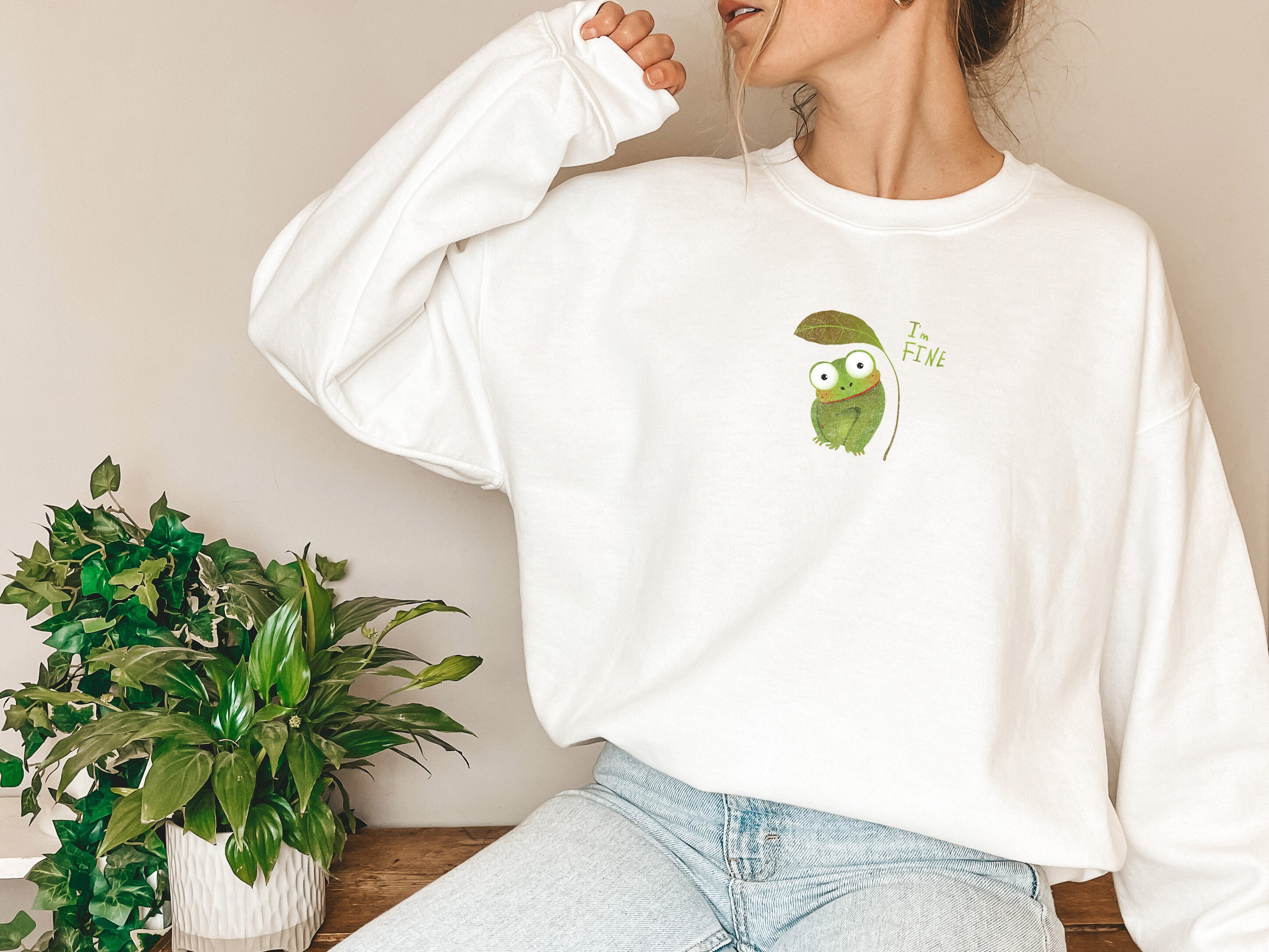 Cute Funny Frog Cartoon Sweatshirt Kawaii Frog Crew Neck Etsy