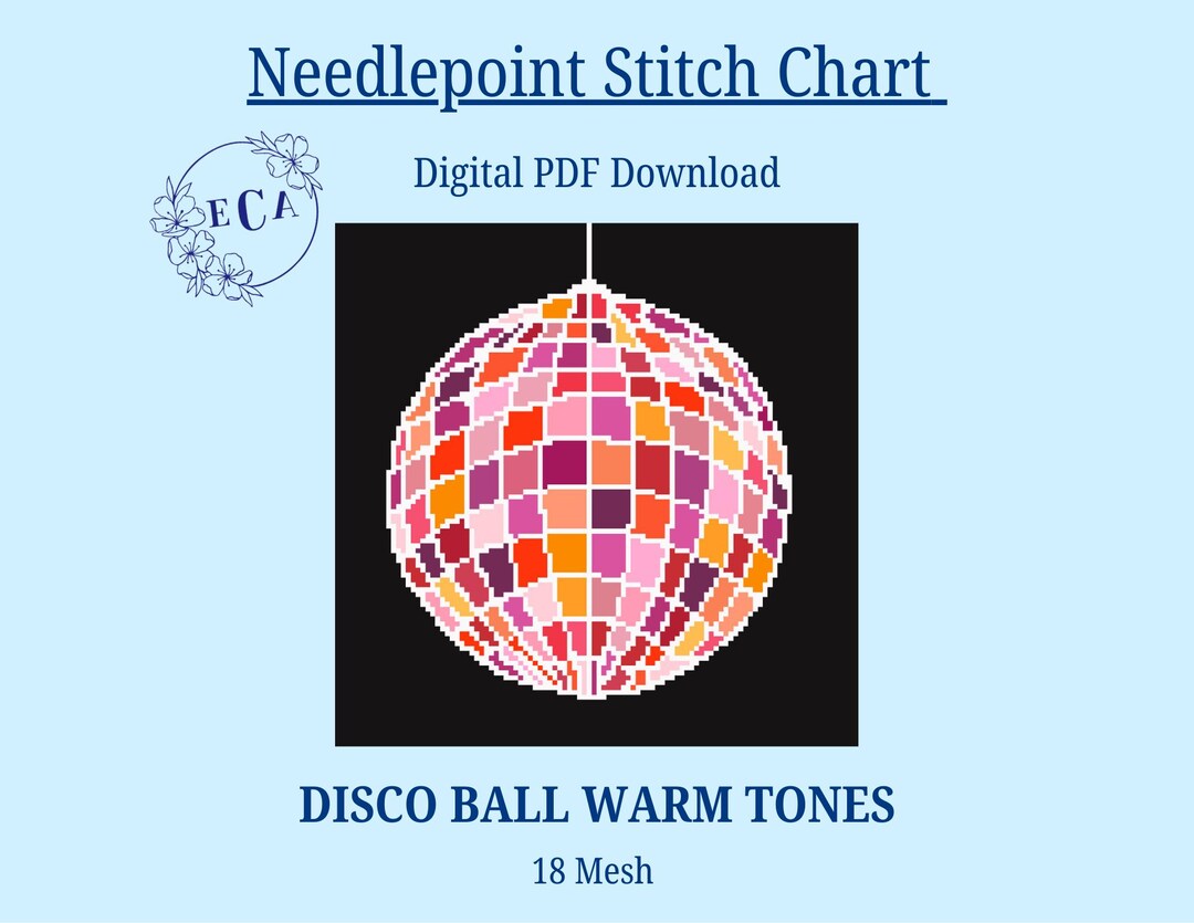 Disco Ball Pink Tones, Needlepoint and Cross Stitch Chart, Beginner ...