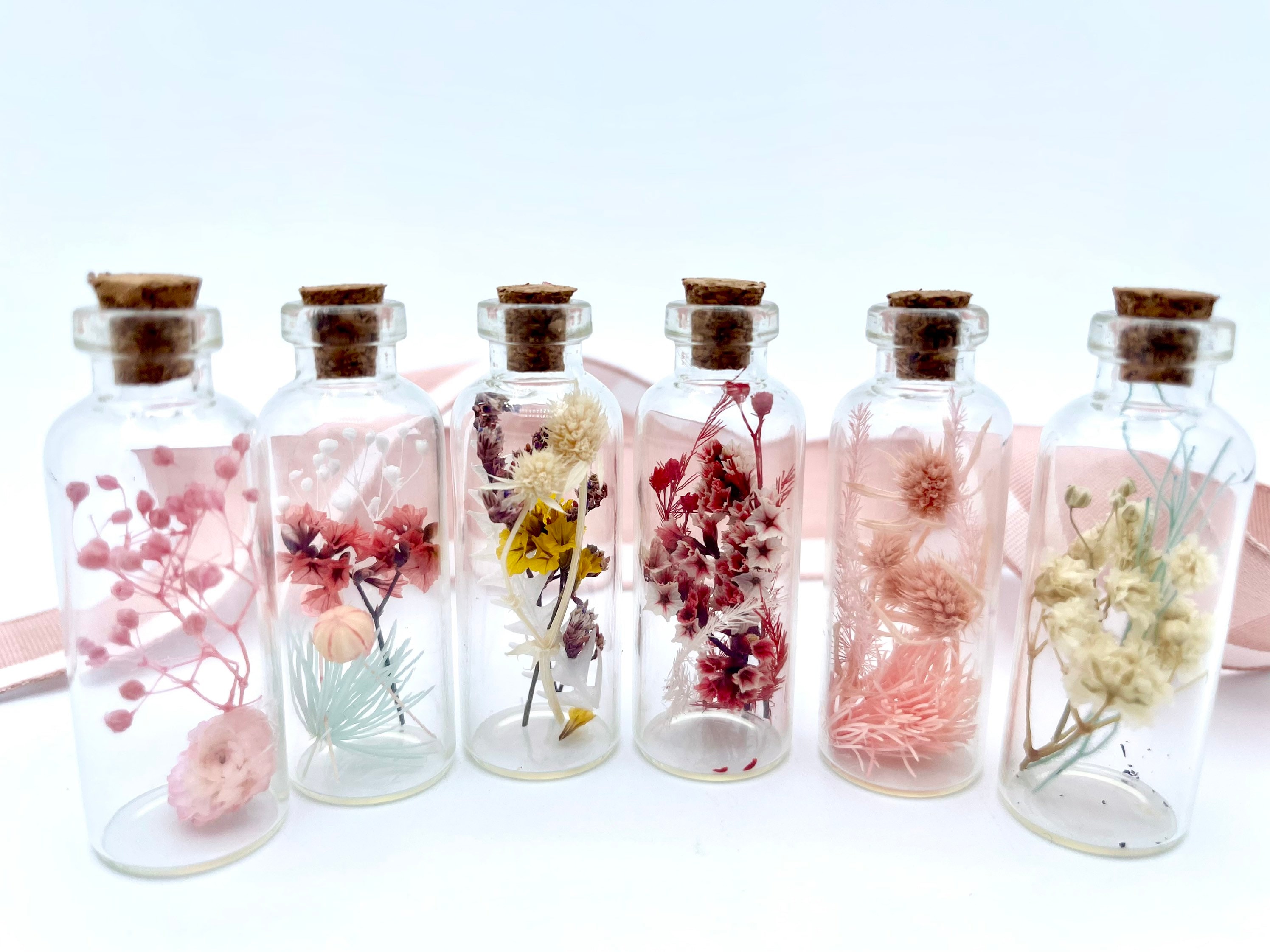 A Set of 6 Tiny Glass Bottle With Preserved Flowers Doll House ...