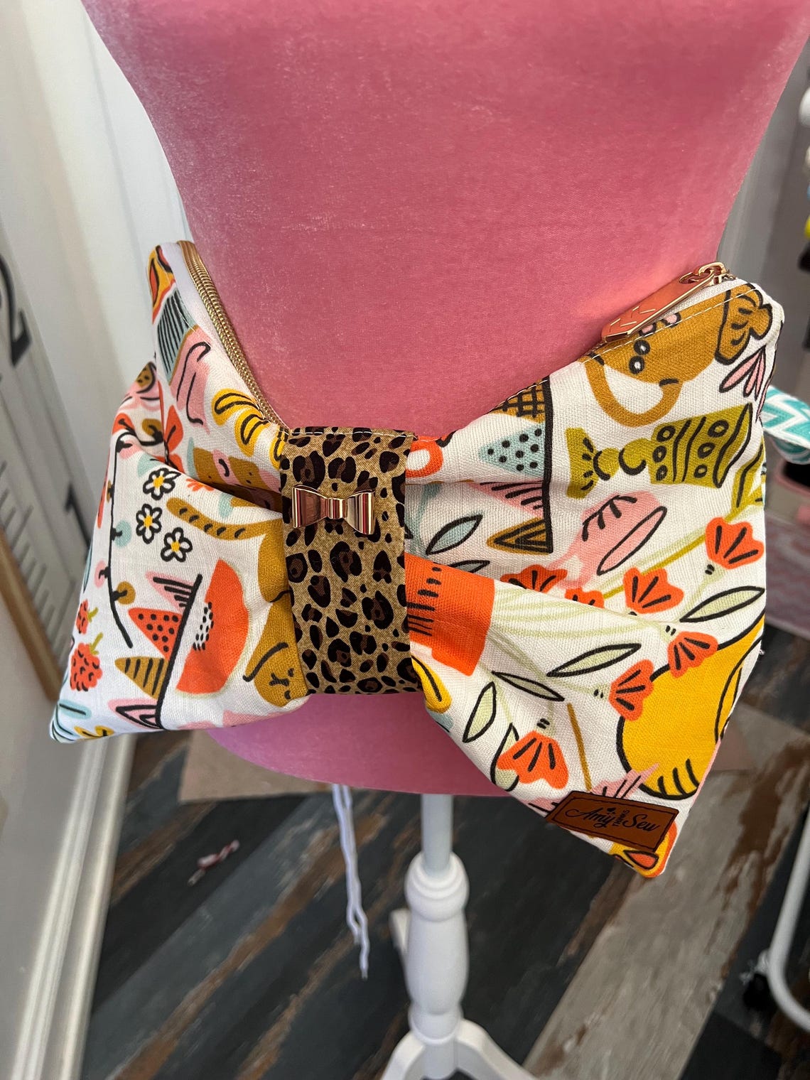 Bow Purse Fanny Pack Crossbody Leopard Accent Hand Sewn - Etsy