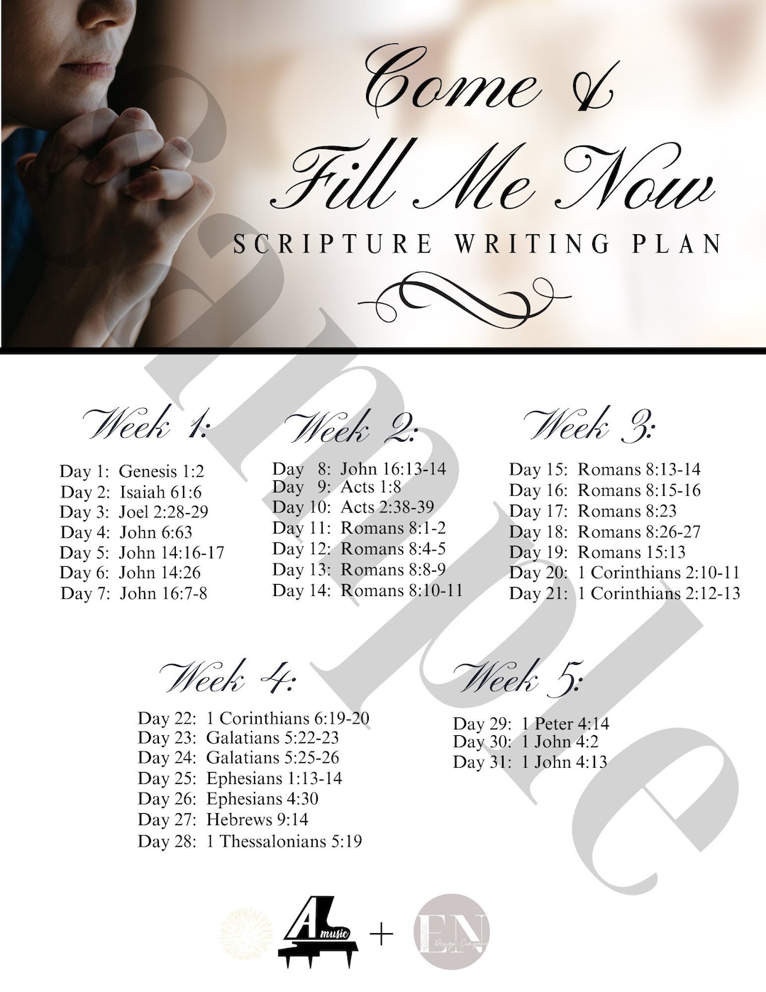 Come & Fill Me Now 31-day Scripture Writing Plan - Etsy