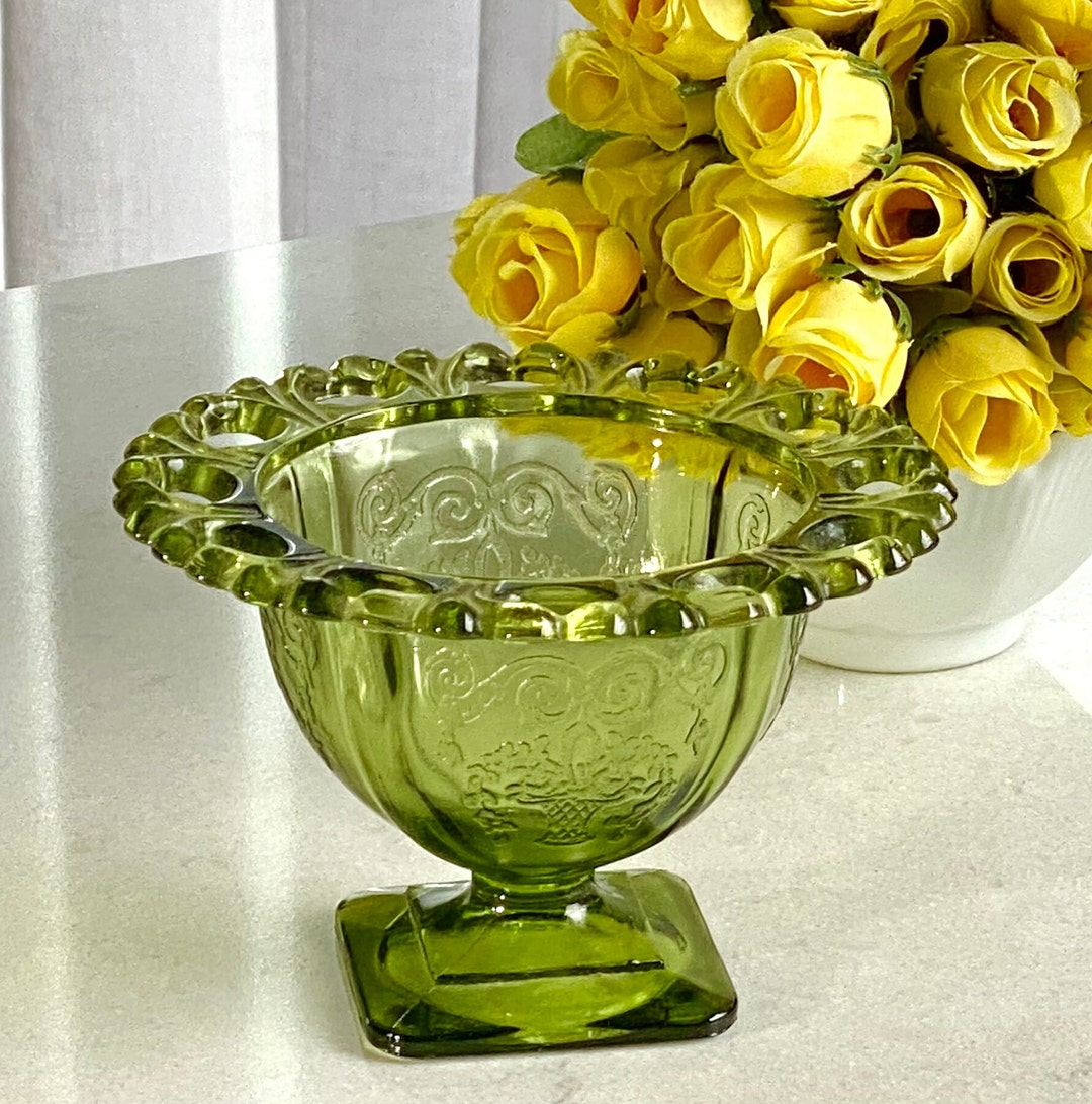 Vintage Indiana Glass Lorain Flower Basket Pattern Bowl / Vase / Candle ...