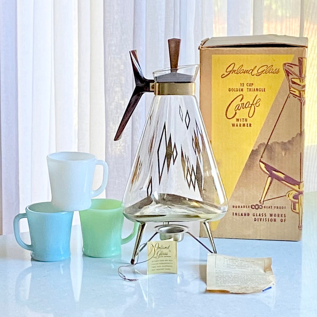 Vintage Inland Glass Golden Triangle 12 Cup Carafe With Warmer Stand - Etsy