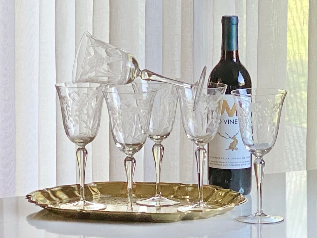 Vintage Etched Optic Panel Glasses - Set of 6 (set #623J) - Etsy