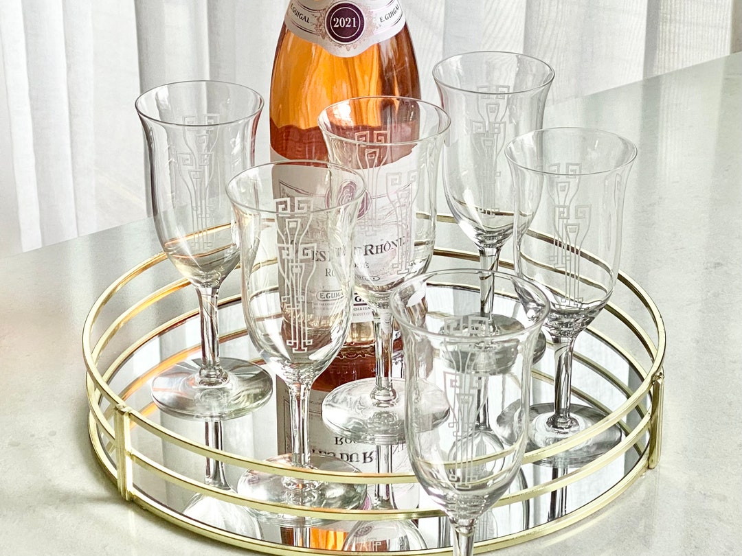 Vintage Fostoria Greek Key Etched Glasses - Set of 6 - Etsy