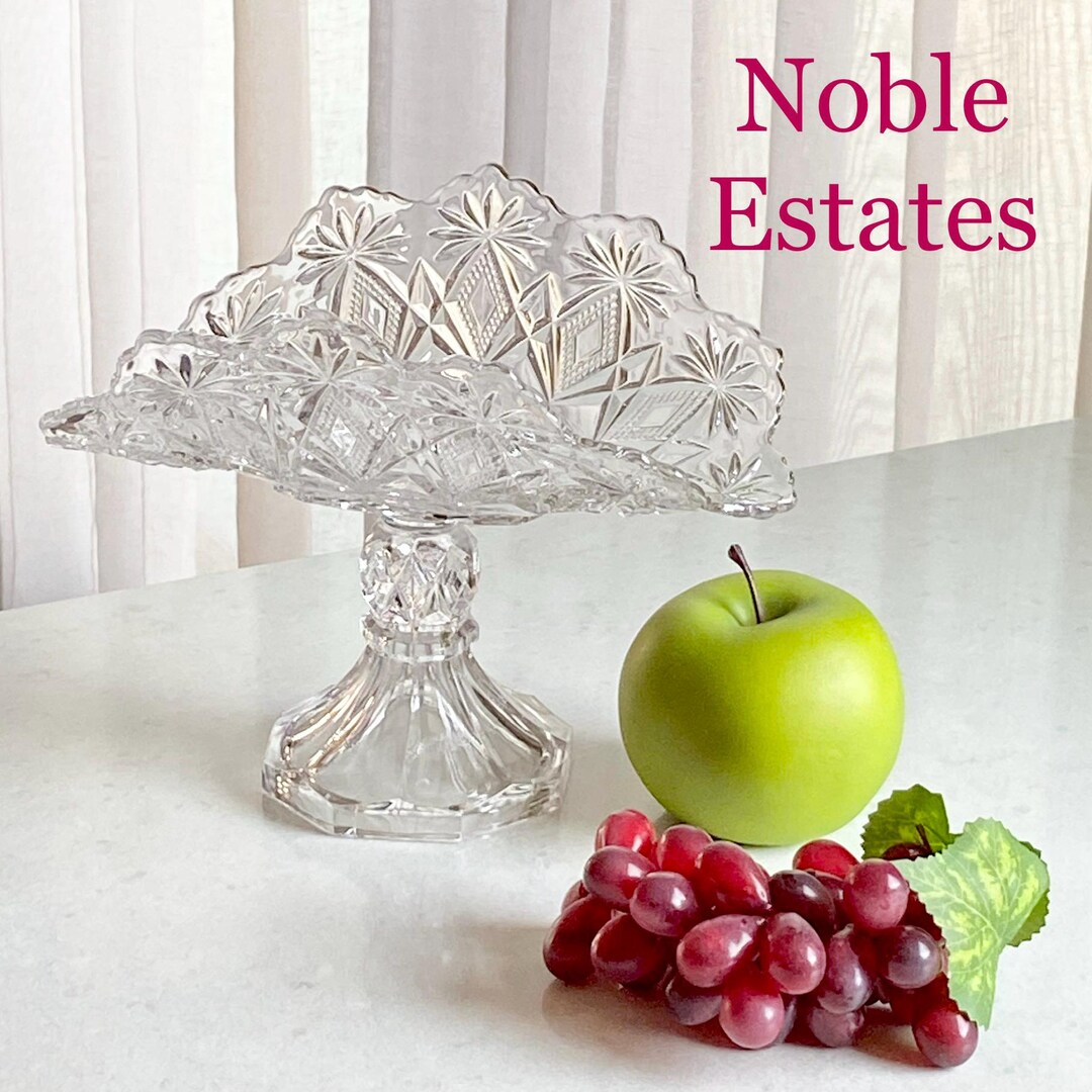 Vintage U.S. Glass Shoshone Pattern Pedestal Fruit Bowl / Banana Boat ...