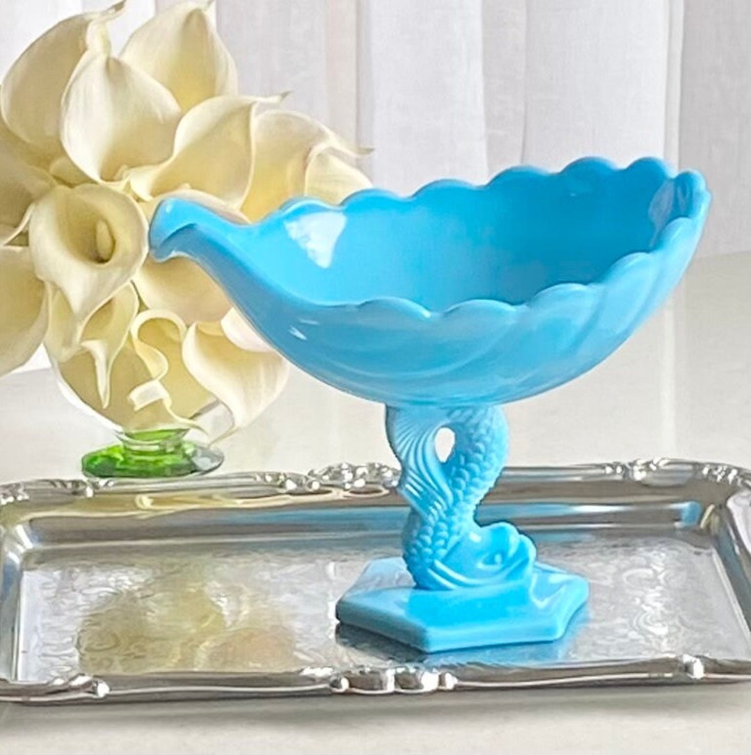 Vintage Westmoreland Blue Koi / Dolphin Shell Pedestal Dish - Etsy