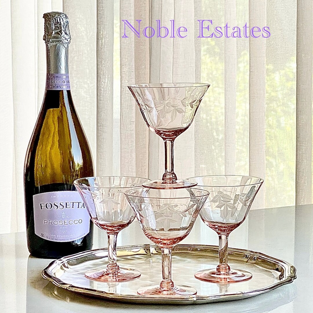 Vintage Pink Etched Optic Panel Glasses Set of 4 - Etsy