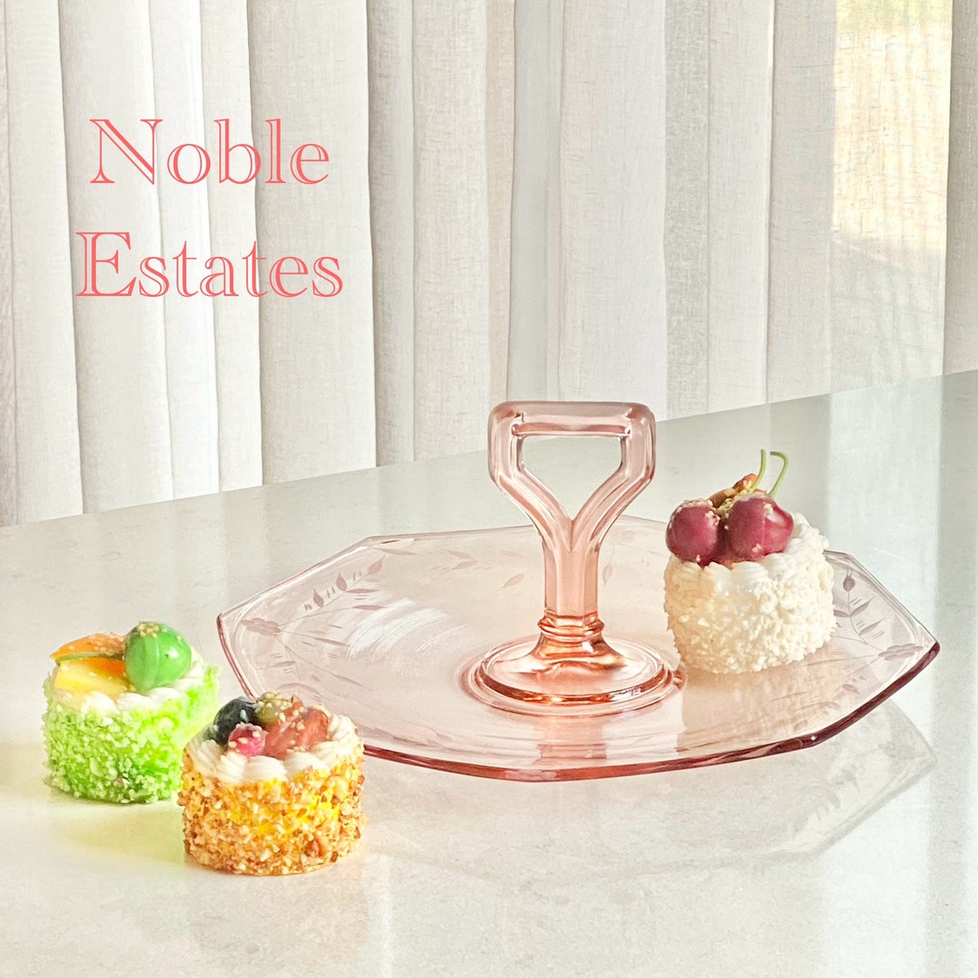 Vintage Pink Etched Glass Tidbit Tray - Etsy