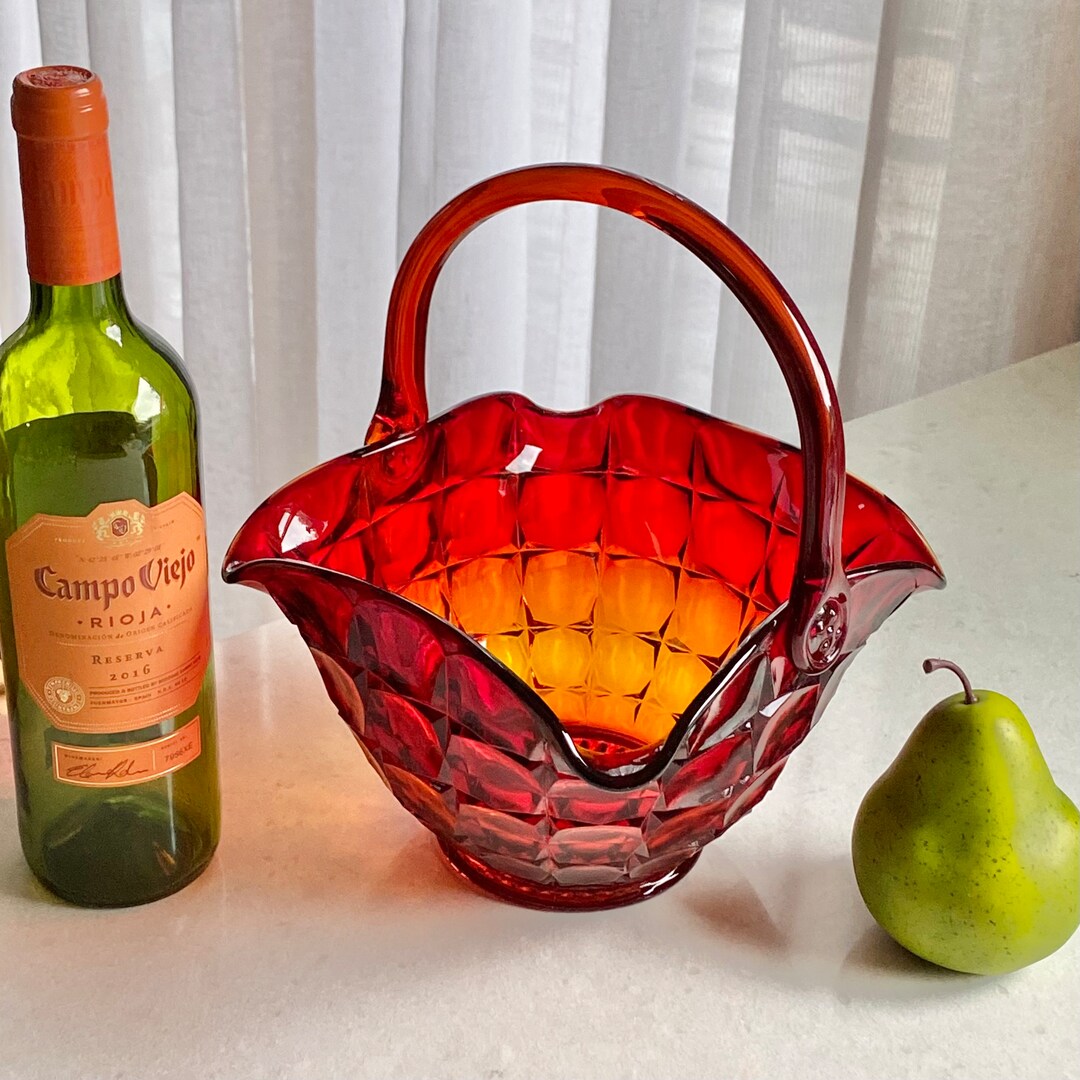 Vintage Tiara Glass Constellation Sunset 11 Inch Amberina Basket - Etsy