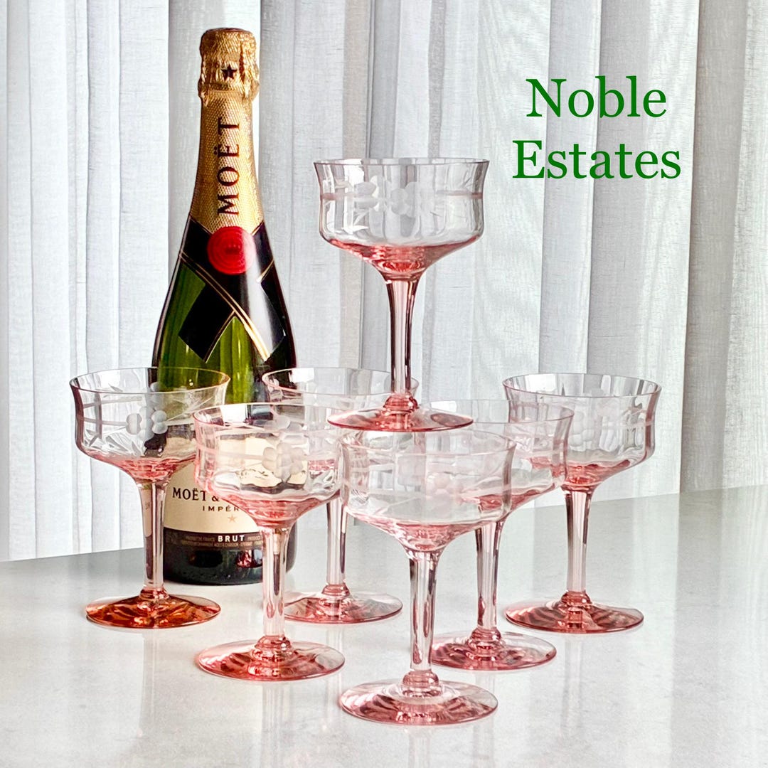 Vintage Tiffin-franciscan Pink Etched Optic Panel Glasses - Set of 7 ...