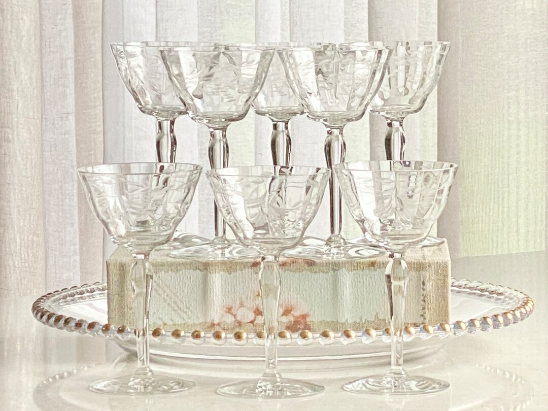 Vintage Etched Optic Panel Glasses Set of 8 set 851A - Etsy