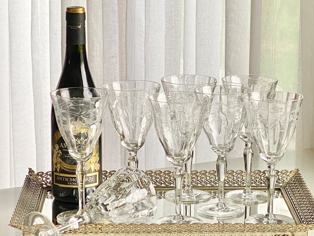 Vintage Etched Optic Panel Glasses - Set of 8 (set #852C) - Etsy