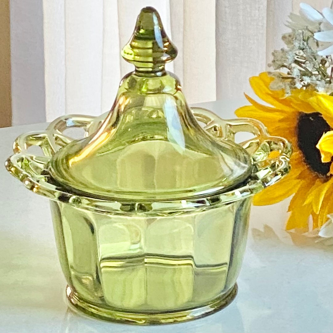 Vintage Imperial Glass Avocado Green Lace Edge Candy Dish With Big Top ...