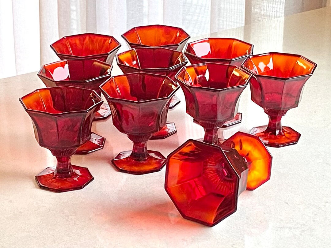 Vintage Independence Glass Amberina Ruby Octagonal Champagne Glasses ...