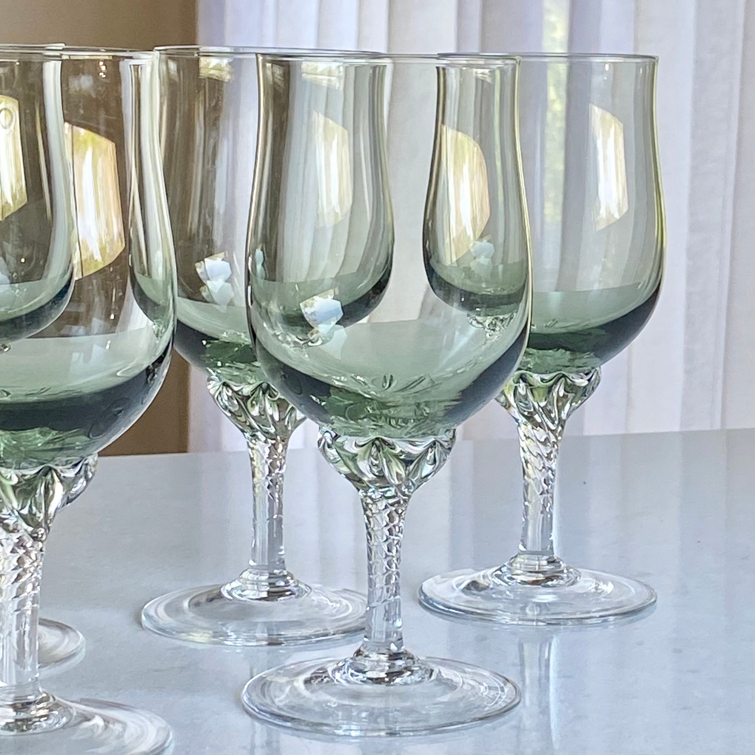 Sasaki Coronation Light Green Twisted Stem Glasses Set of 6 - Etsy