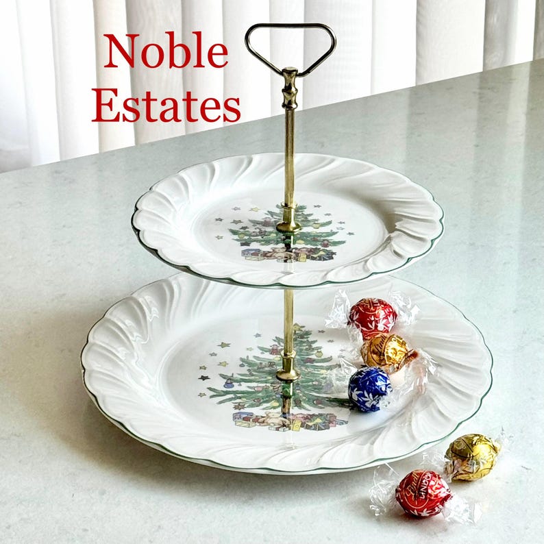 Vintage Nikko Happy Holidays Two Tier Tidbit Tray - Etsy