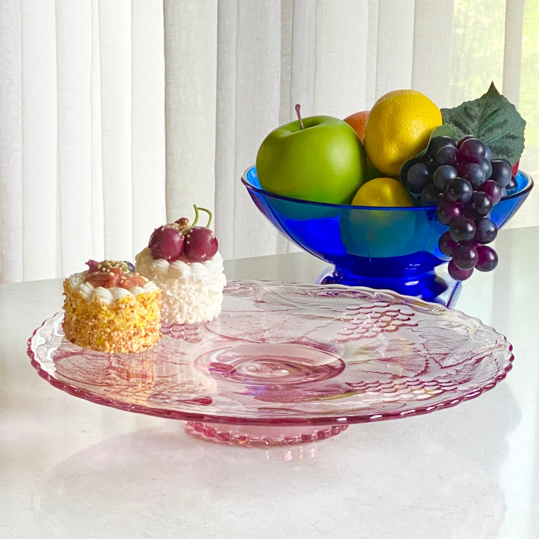 Vintage Smith Glass Pink Grape Cake Plate - Etsy