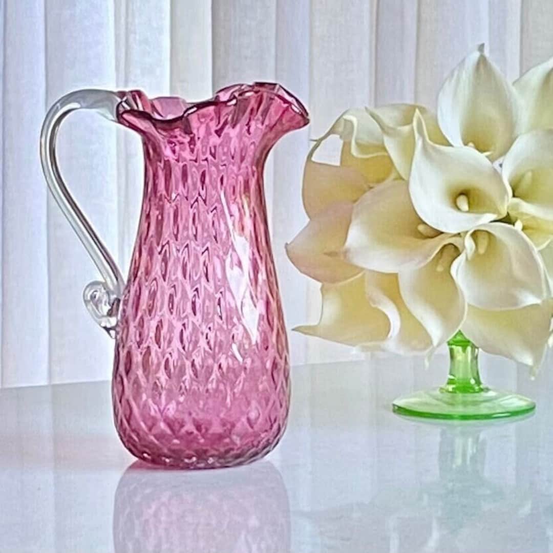 Vintage Angelo Rossi Cranberry Diamond Optic Hand Blown Pitcher - Etsy