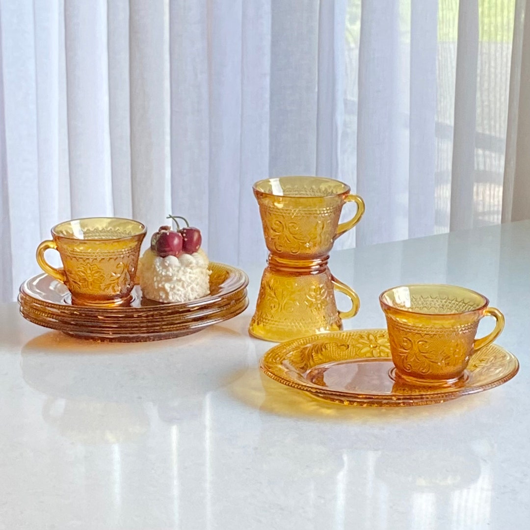 Vintage Tiara Glass Amber Chantilly Snack Sets (circa 1971 - 1989) - 8 ...
