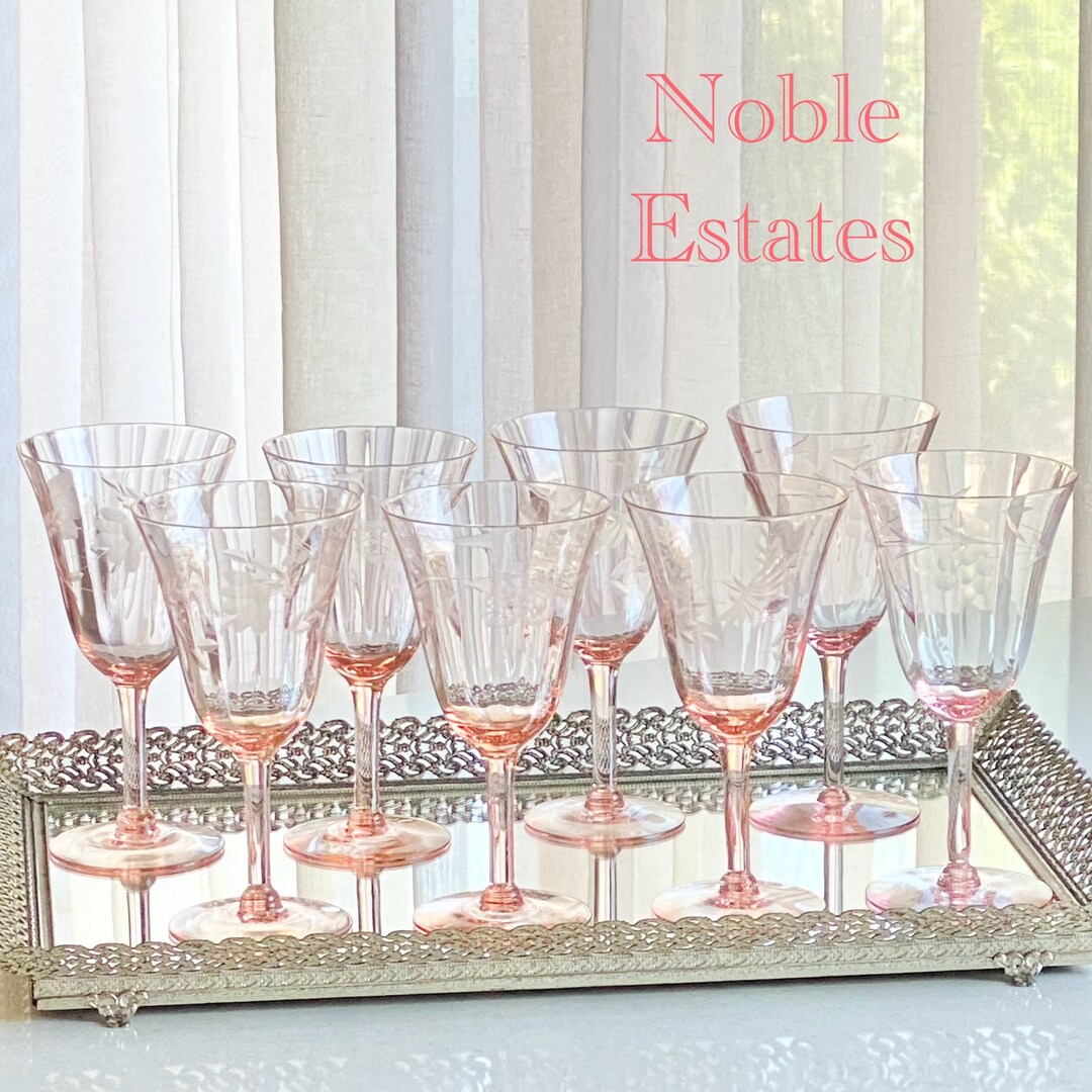 Mixed Set of Eight (8) Vintage Pink Etched Optic Panel Glasses - Etsy