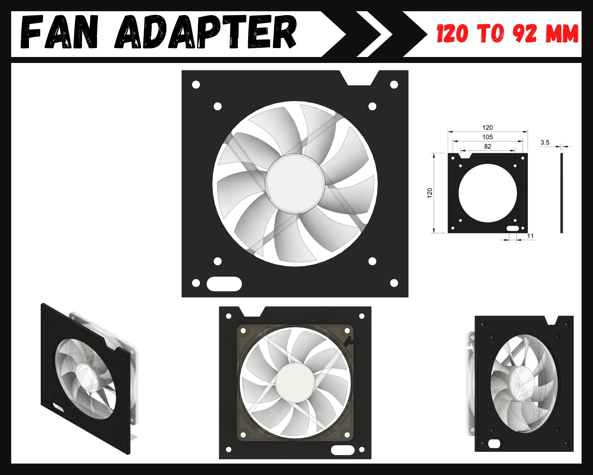 Fan Adapter From 120 to 92mm Converter for PC Fan Noctua Fan Adapter - Etsy