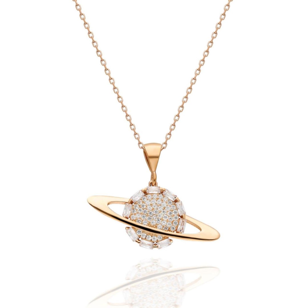 Saturn/star Necklace, Clear Saturn, Planet Necklace, 925 Sterling ...