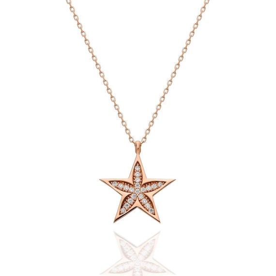 Star Necklace Star Necklace 925 Sterling Silver 14k Rose - Etsy