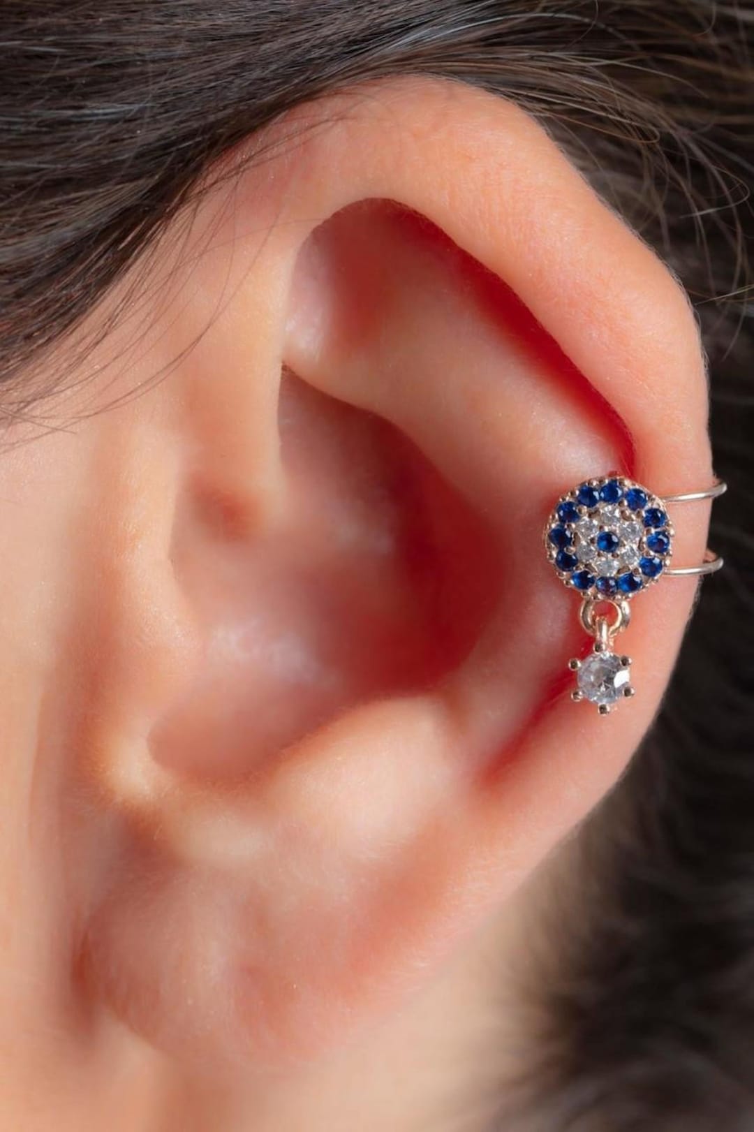 Evil Eye Ear Cuff: Dangle CZ Sterling Silver Cartilage Earring - Etsy