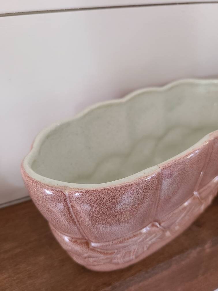 Red Wing Pottery Planter Vase B1402 Ring of Leaves Pattern Soft Rosey ...