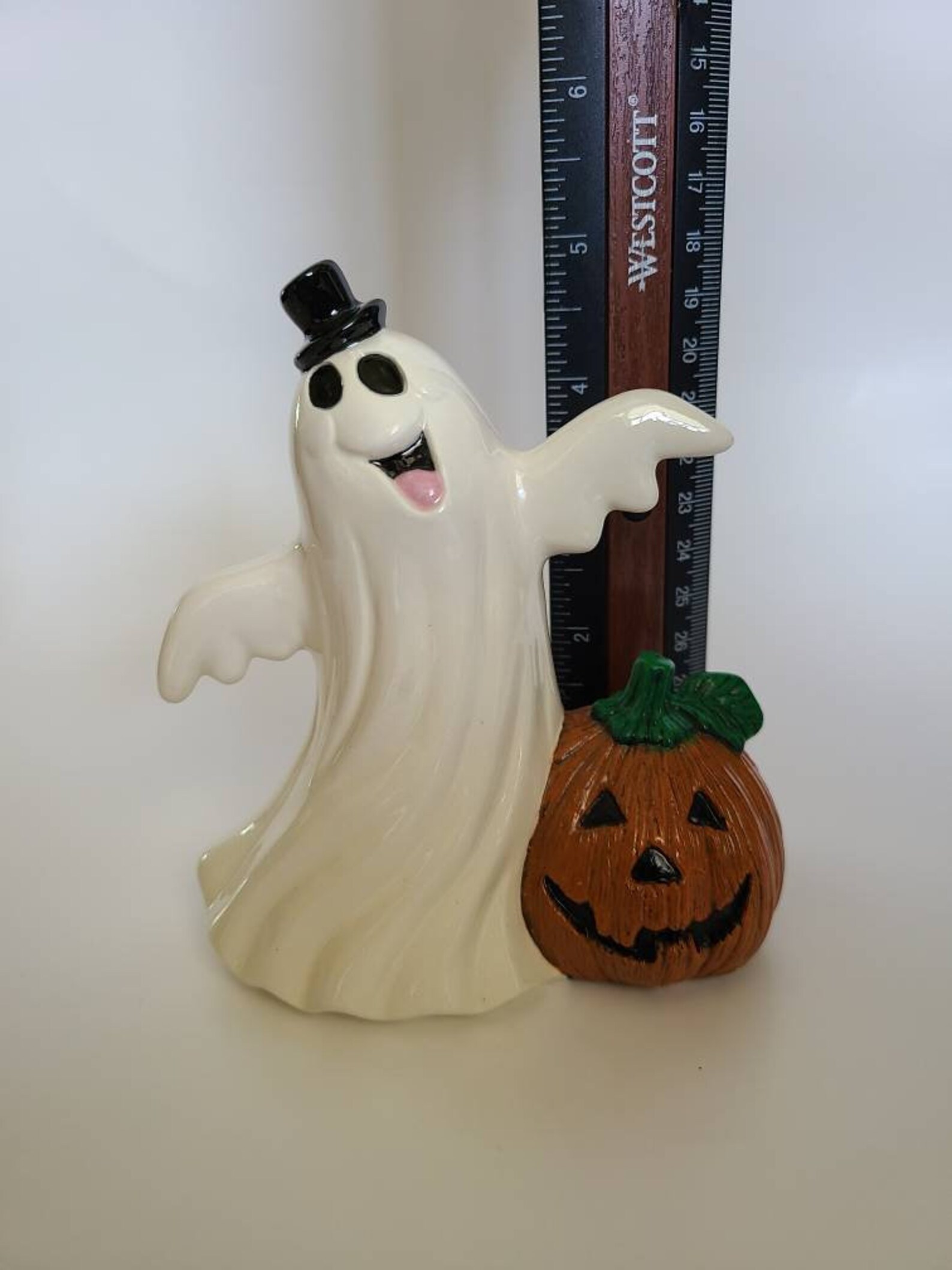 Vintage Halloween Silly Ghost With Pumpkin Cute Ghotsy Making Face ...