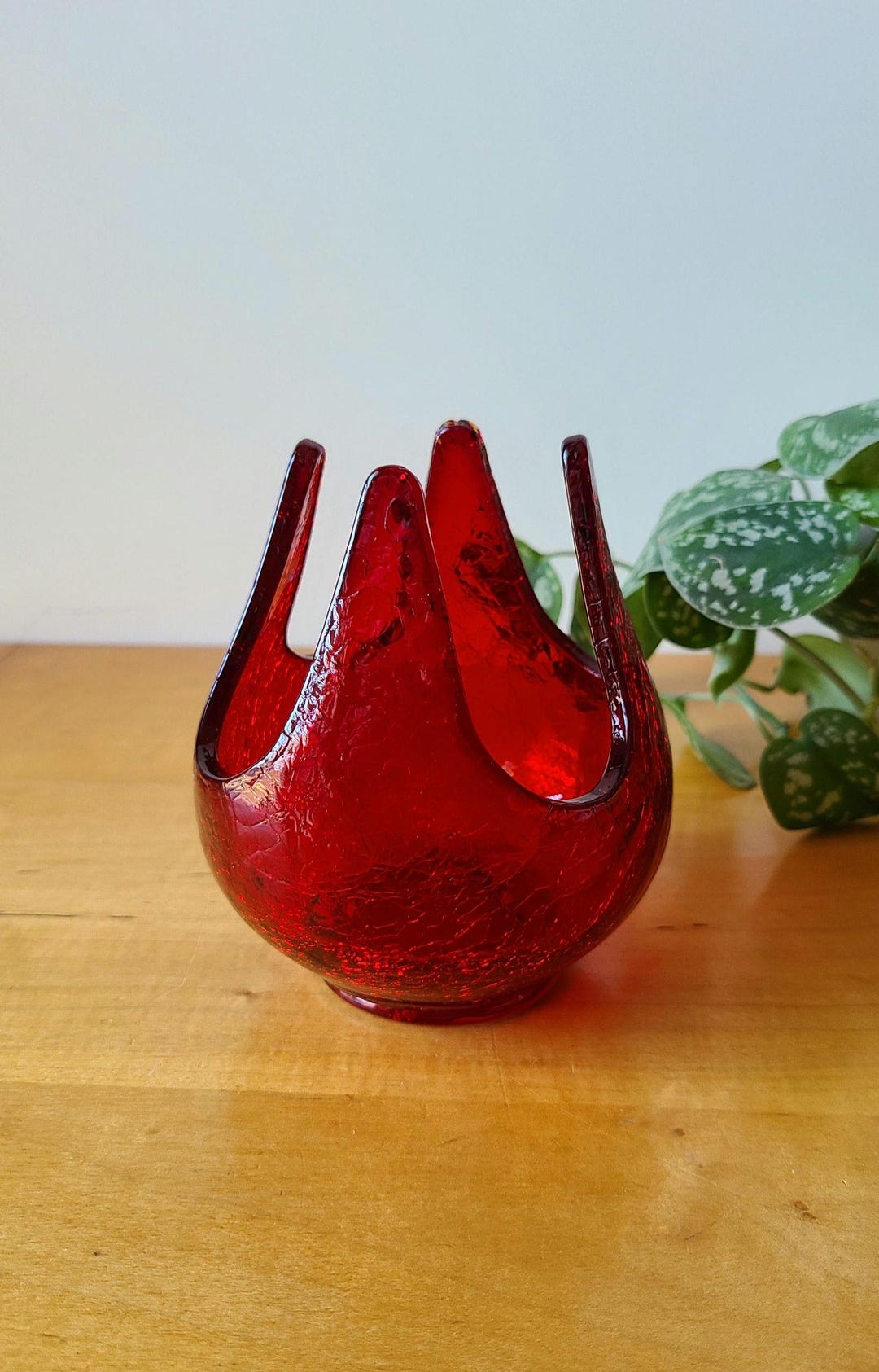Vintage Viking Glass Patio Lite Ruby Red Crackle Glass - Etsy