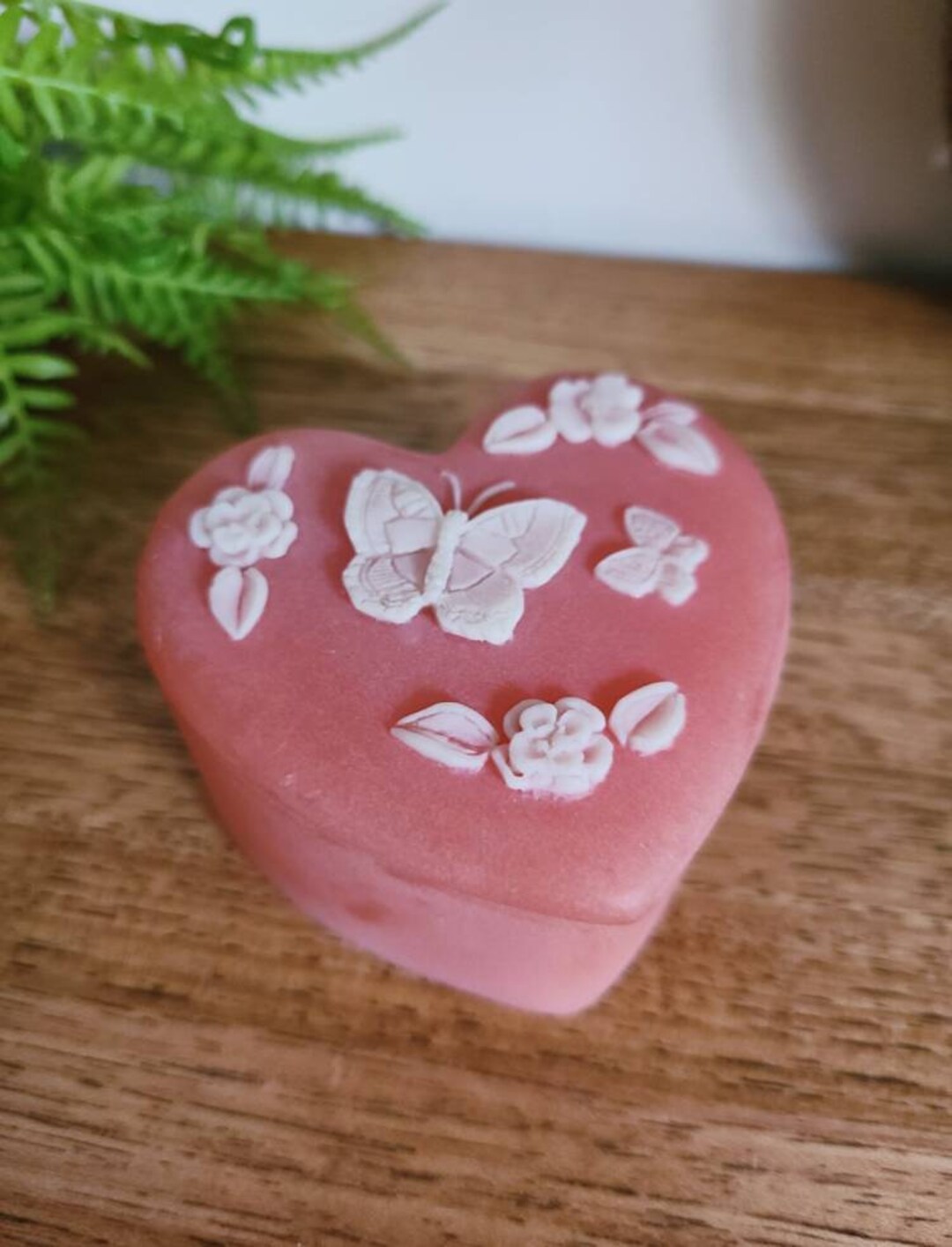 Soapstone Pink Incolay Heart Butterfly Dish Lidded Vintage Trinket Pill ...