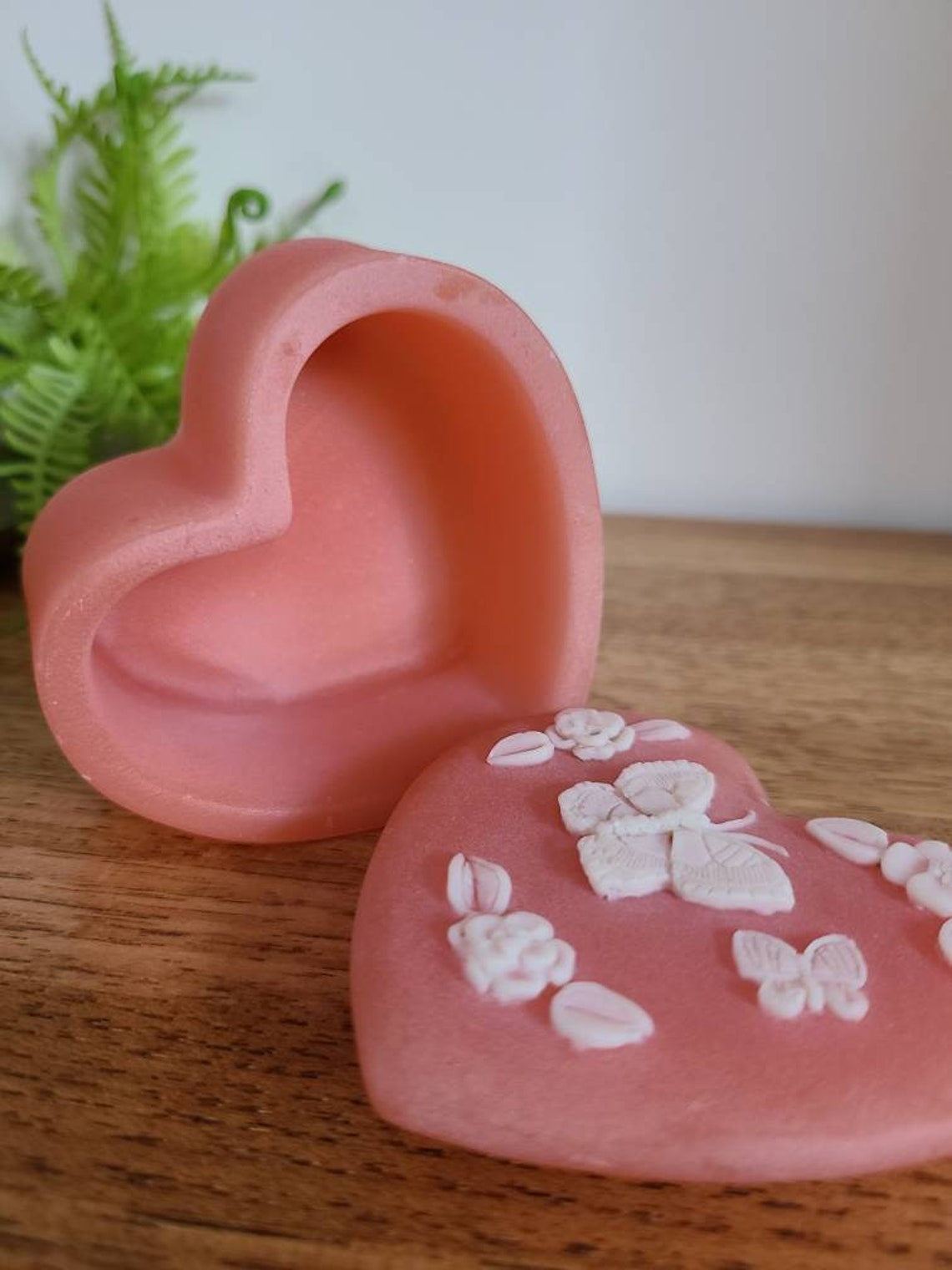 Soapstone Pink Incolay Heart Butterfly Dish Lidded Vintage Trinket Pill ...
