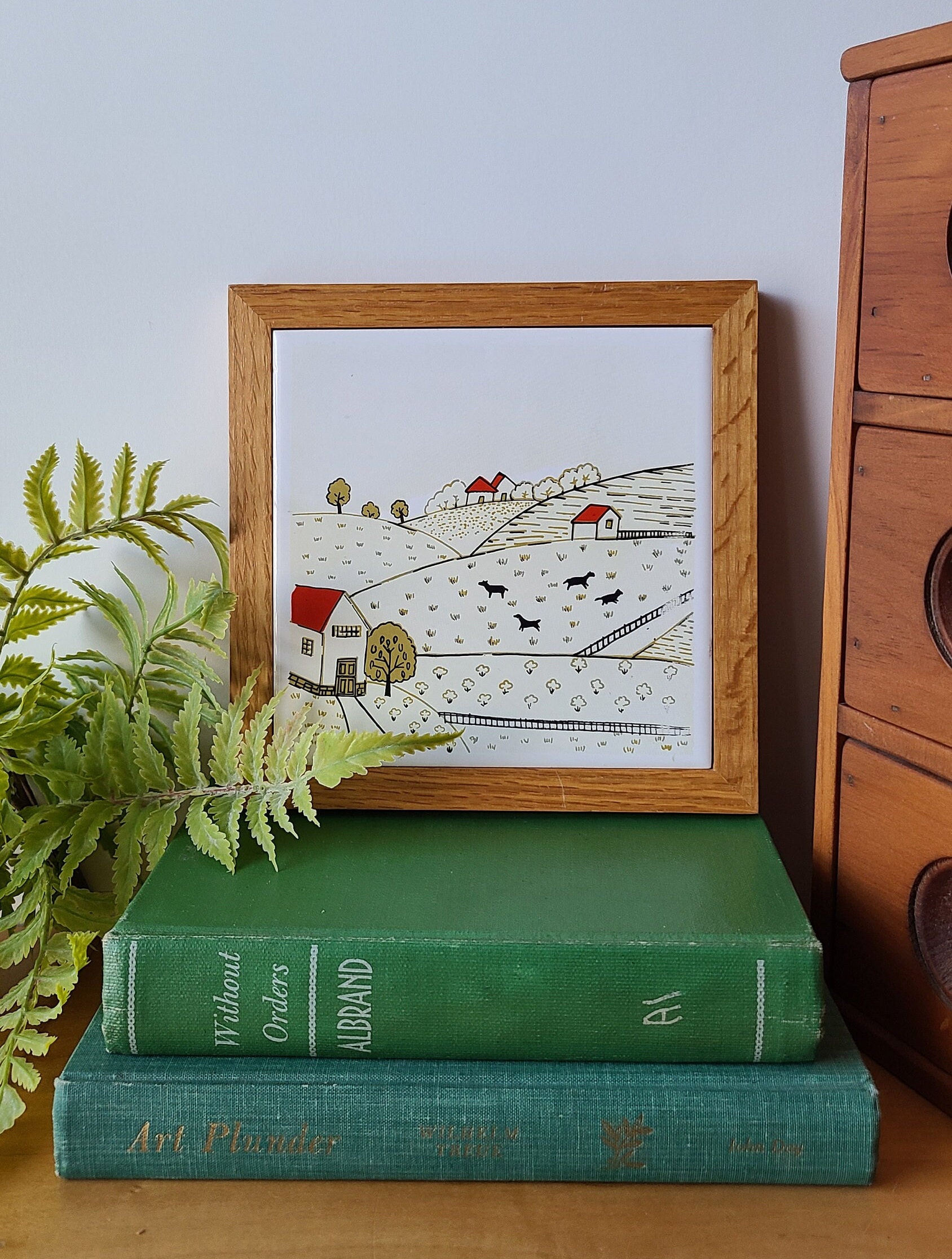 Vintage Farmhouse Trivet Tile Countryside Hillside Horses Farm Animals ...