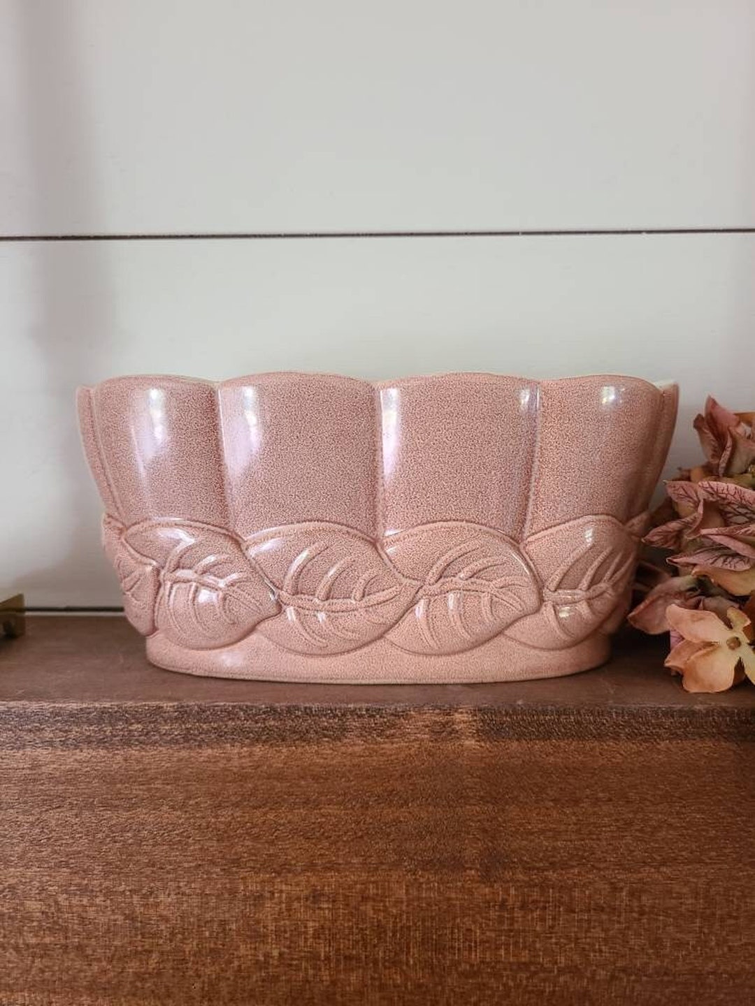 Red Wing Pottery Planter Vase B1402 Ring of Leaves Pattern Soft Rosey ...