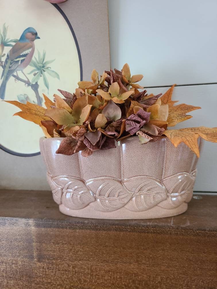 Red Wing Pottery Planter Vase B1402 Ring of Leaves Pattern Soft Rosey ...