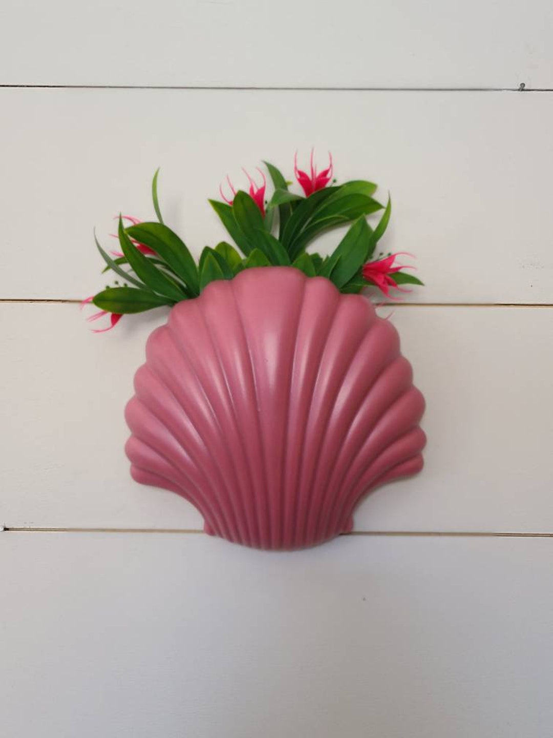 Vintage Mauve Pink Pottery Rose Sea Shell Wall Pocket Planter - Etsy
