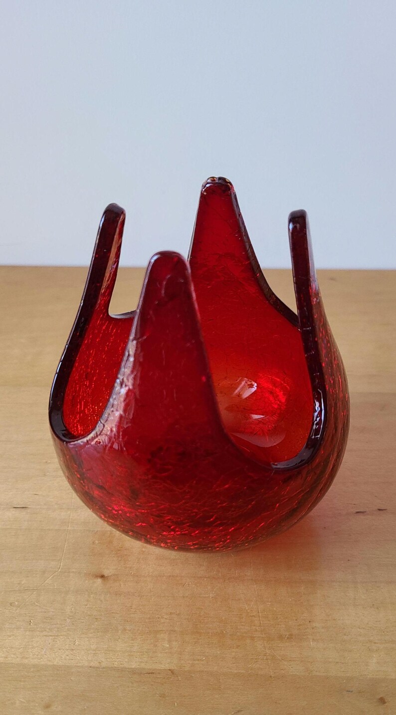 Vintage Viking Glass Patio Lite Ruby Red Crackle Glass - Etsy