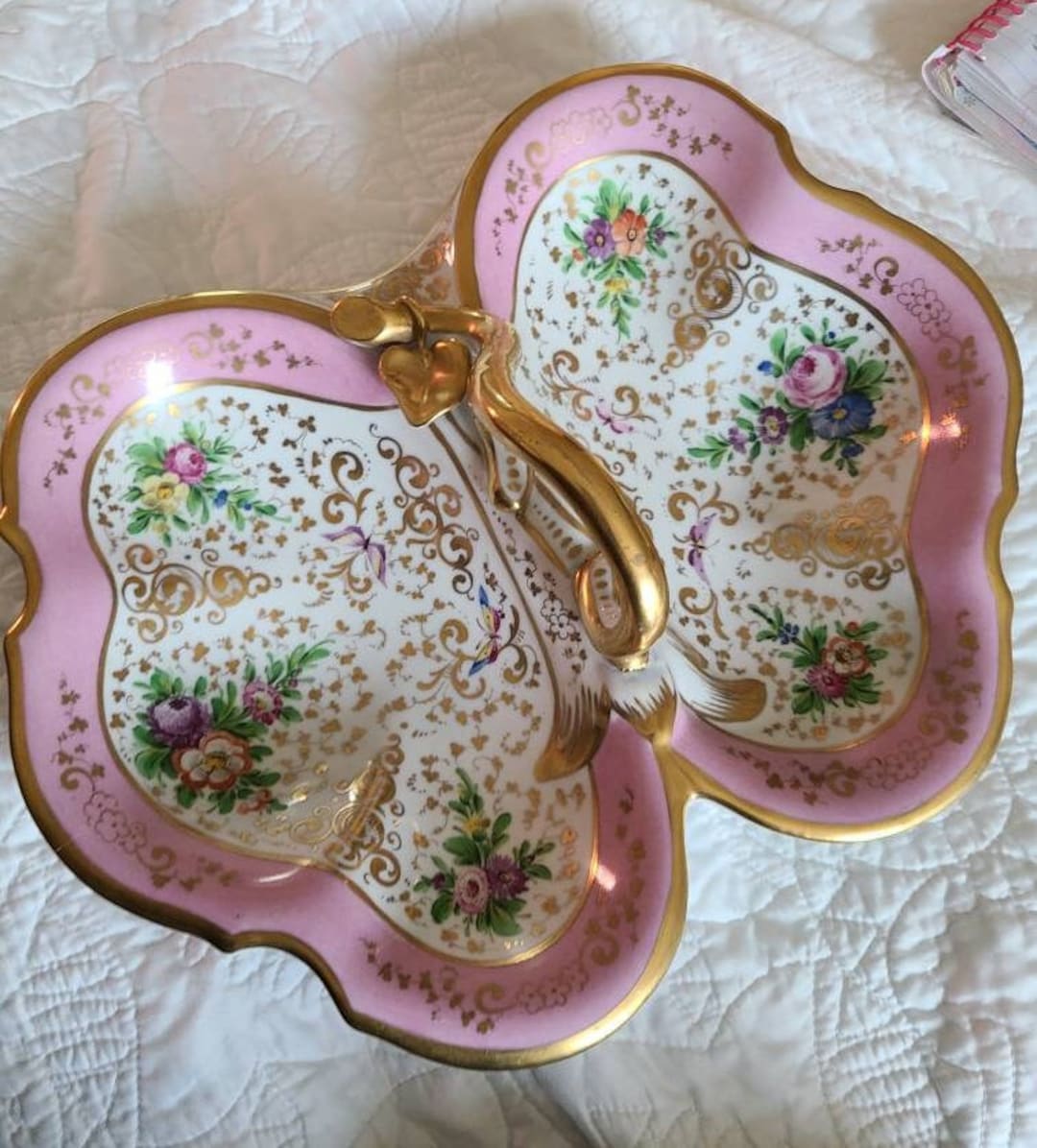 Antique Divided China Dish Pink Gold KPM Berlin Dresden? Style Hand ...