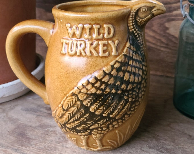 Vintage Wild Turkey Bourbon Pottery Pitcher Turkey Serveware Decor ...