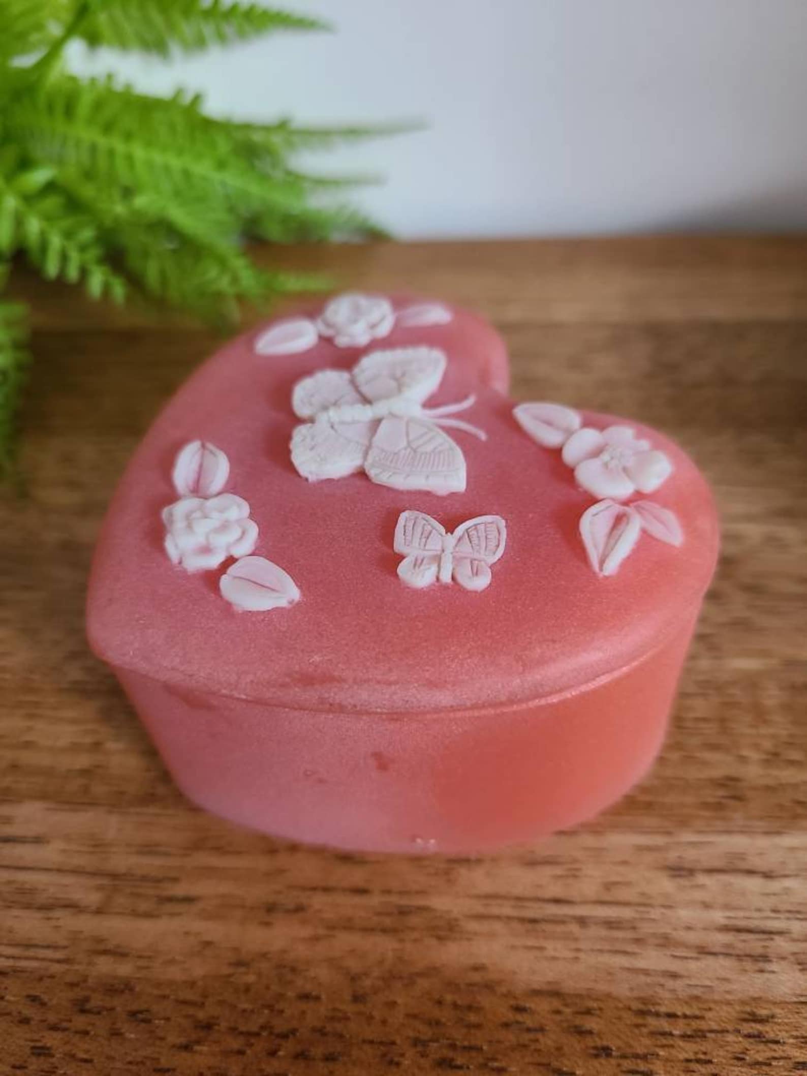 Soapstone Pink Incolay Heart Butterfly Dish Lidded Vintage Trinket Pill ...