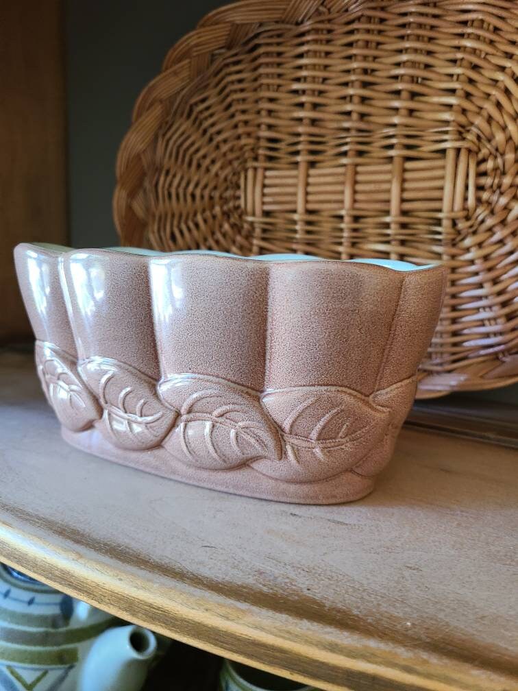 Red Wing Pottery Planter Vase B1402 Ring of Leaves Pattern Soft Rosey ...