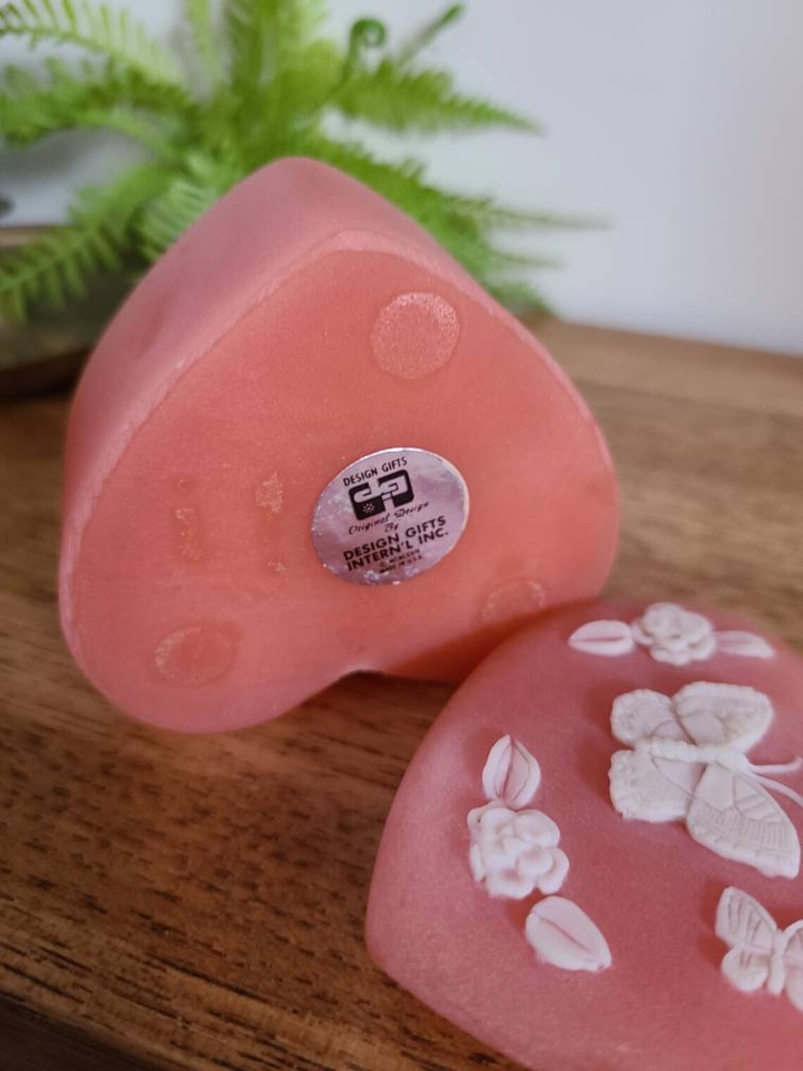 Soapstone Pink Incolay Heart Butterfly Dish Lidded Vintage Trinket Pill ...