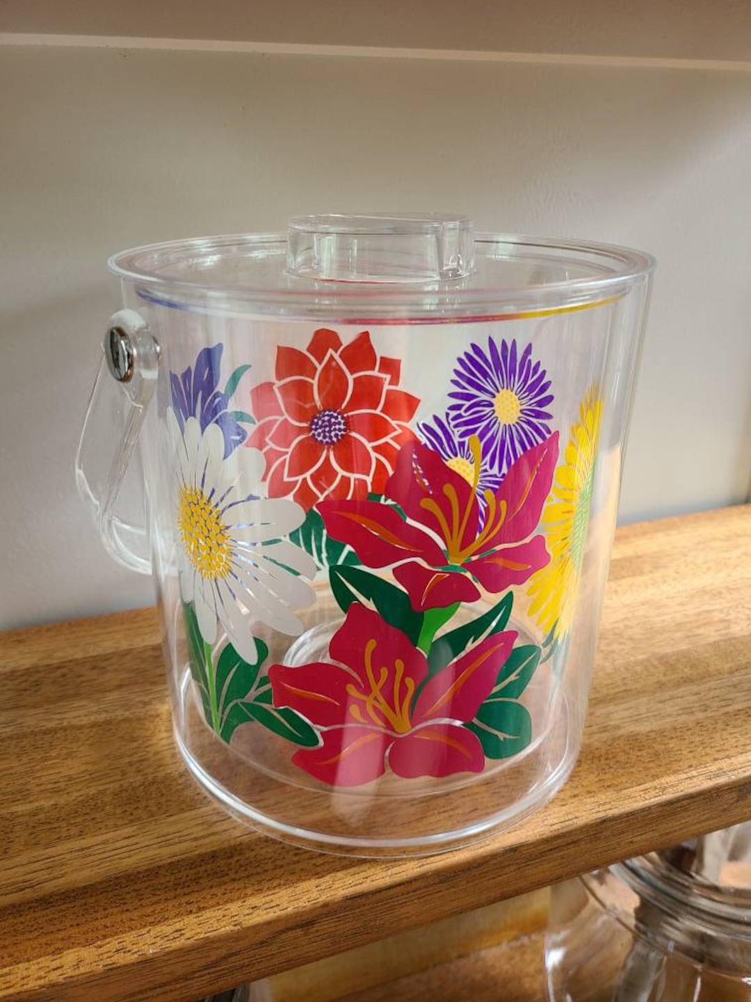 Vintage 80's or 90's Style Acrylic Ice Bucket Fun Floral Bright ...